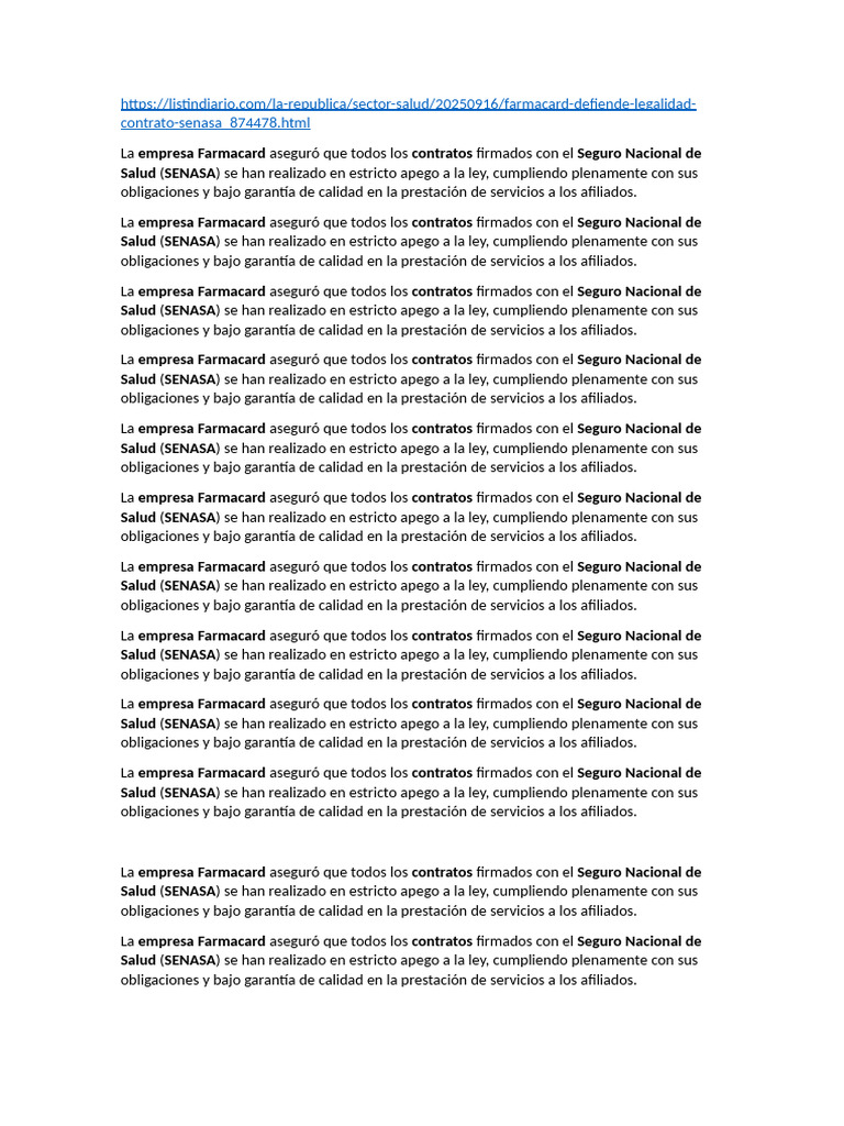 Farmacard Defiende Legalidad de Contrato Con SENASA | PDF | Seguro ...