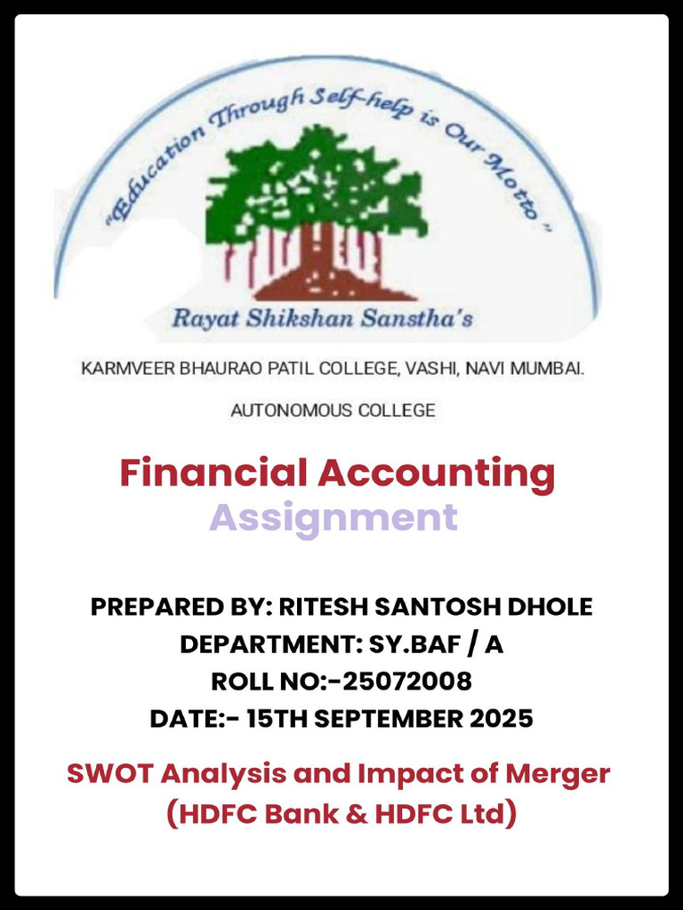 SWOT Analysis and Impact of Merger (HDFC Bank & HDFC Ltd) | PDF