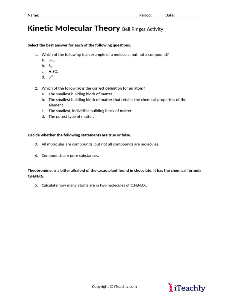 1 2 Bell Ringer SE Kinetic Molecular Theory of Matter | PDF