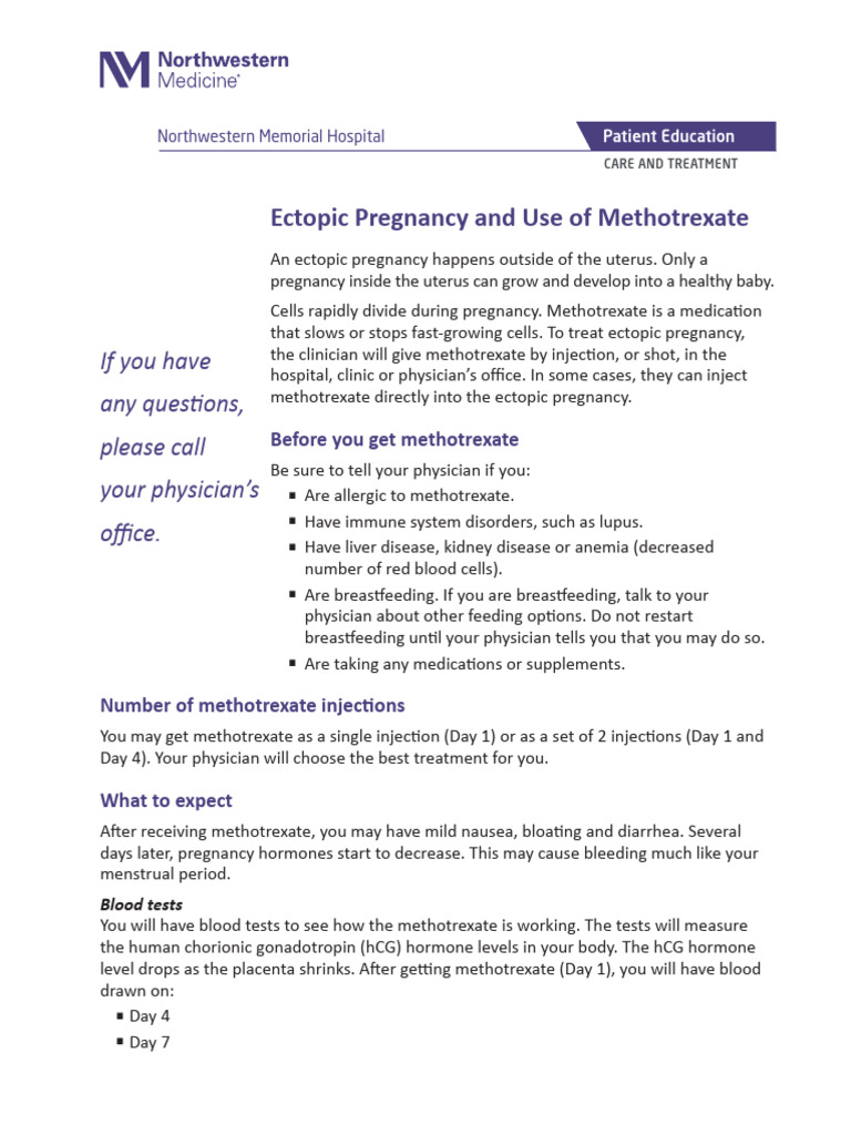 Northwestern Medicine Ectopic Pregnancy and Use of Methotrexate | PDF ...
