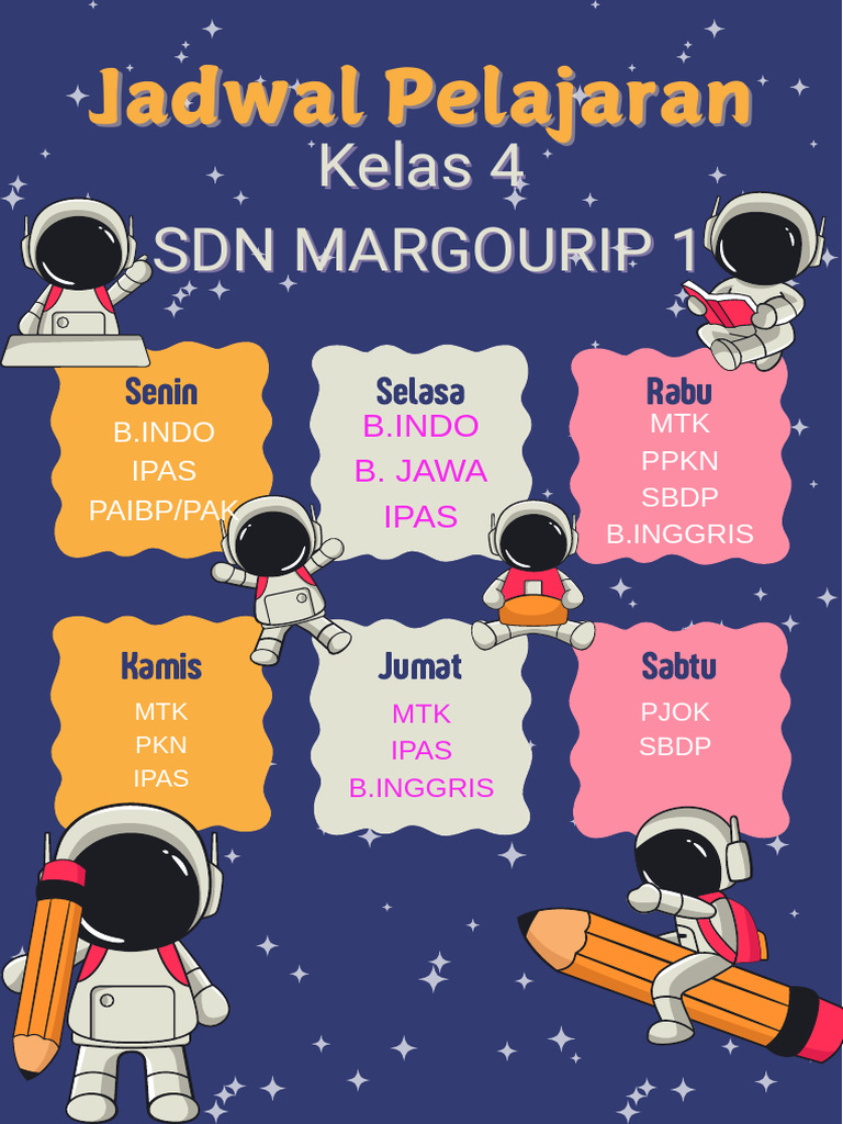 Biru Oranye Ilustrasi Ruang Angkasa Lucu Jadwal Pelajaran Dokumen A4 (2 ...