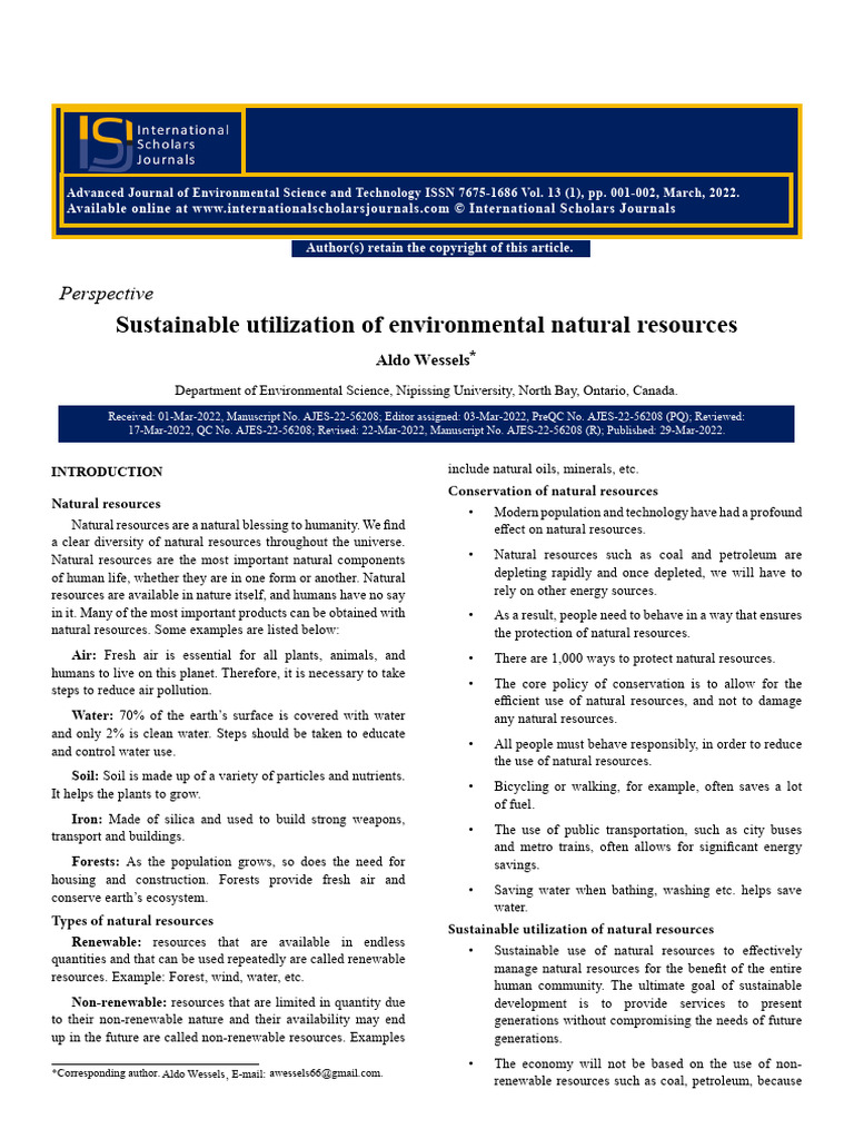 Sustainable Management of Natural Resources | PDF | Soil | Renewable ...