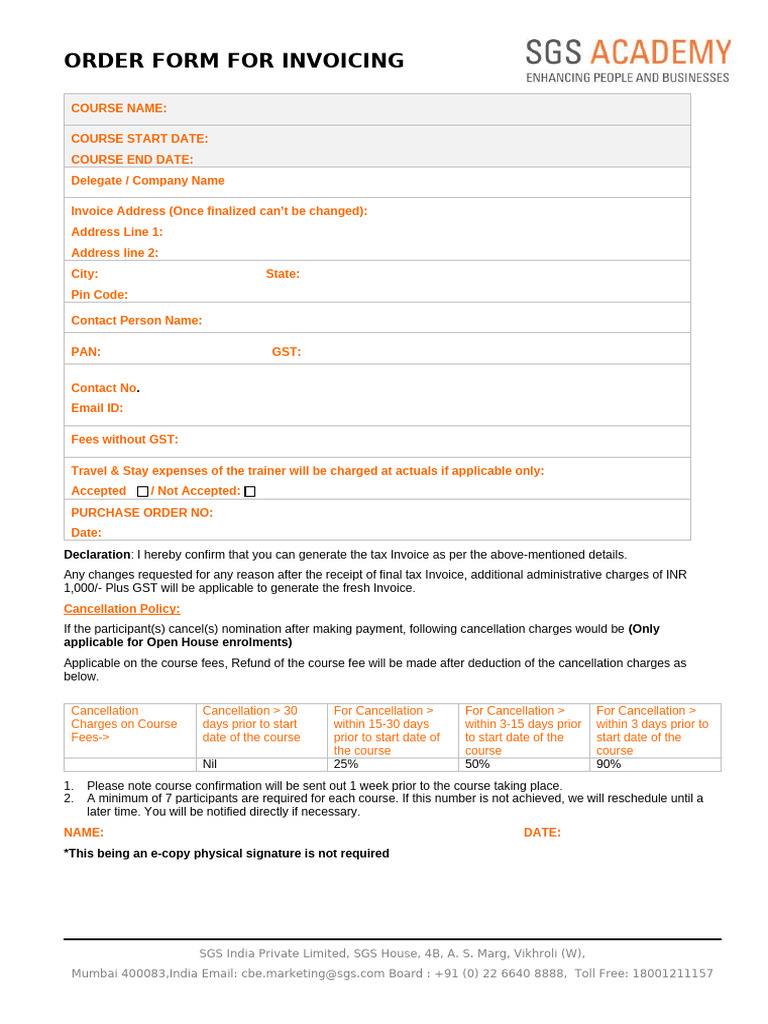 Course Invoicing Order Form | PDF | Invoice | Taxation