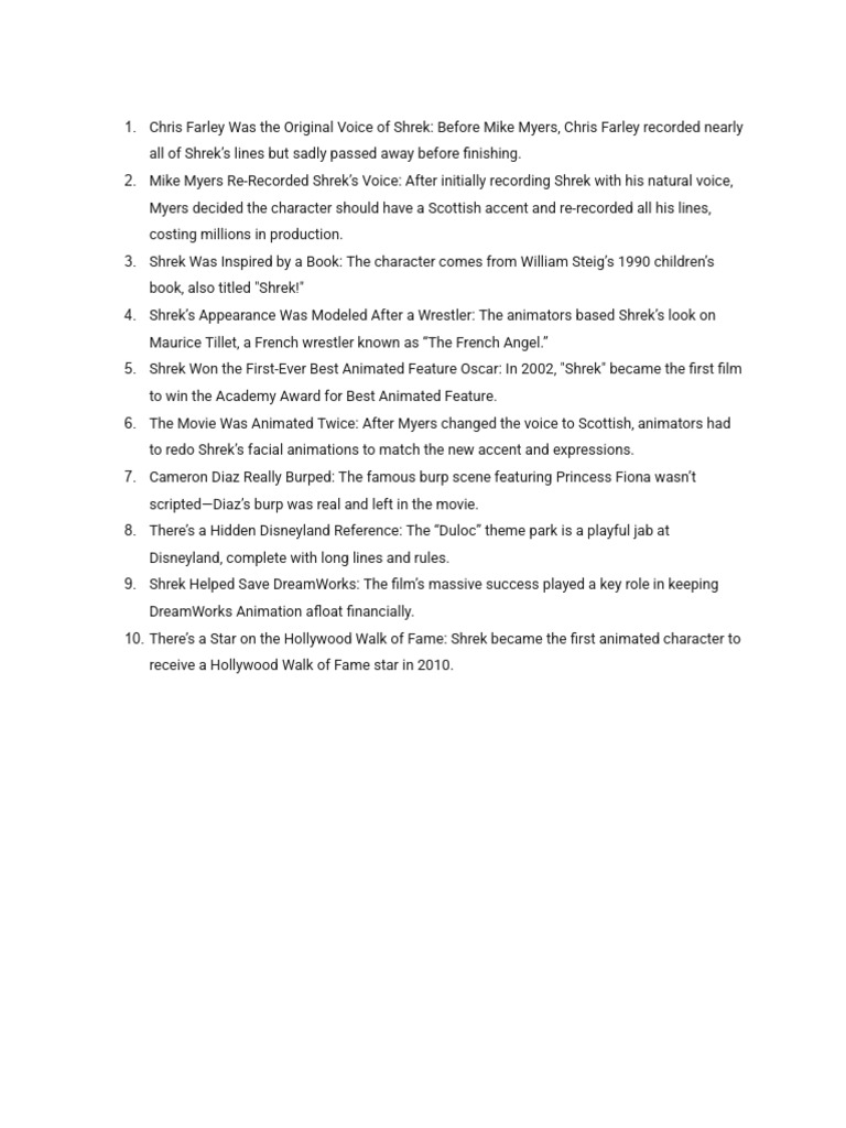 Shrek: Origins and Fun Facts | PDF