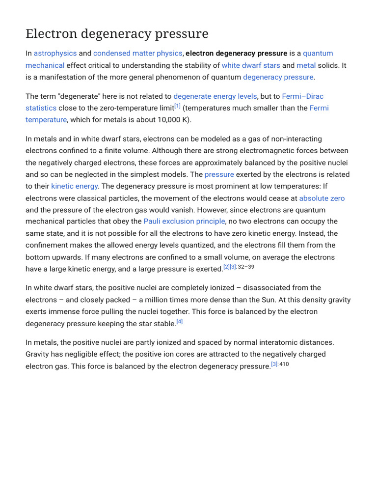 Electron Degeneracy Pressure - Wikipedia | PDF | Electron | Phases Of Matter