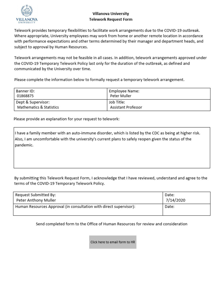 Telework Request Form Pdf