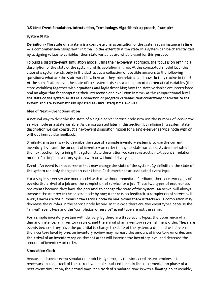 3.5 Next-Event Simulation, Introduction, Terminology, Algorithmic Approach, Examples | PDF ...