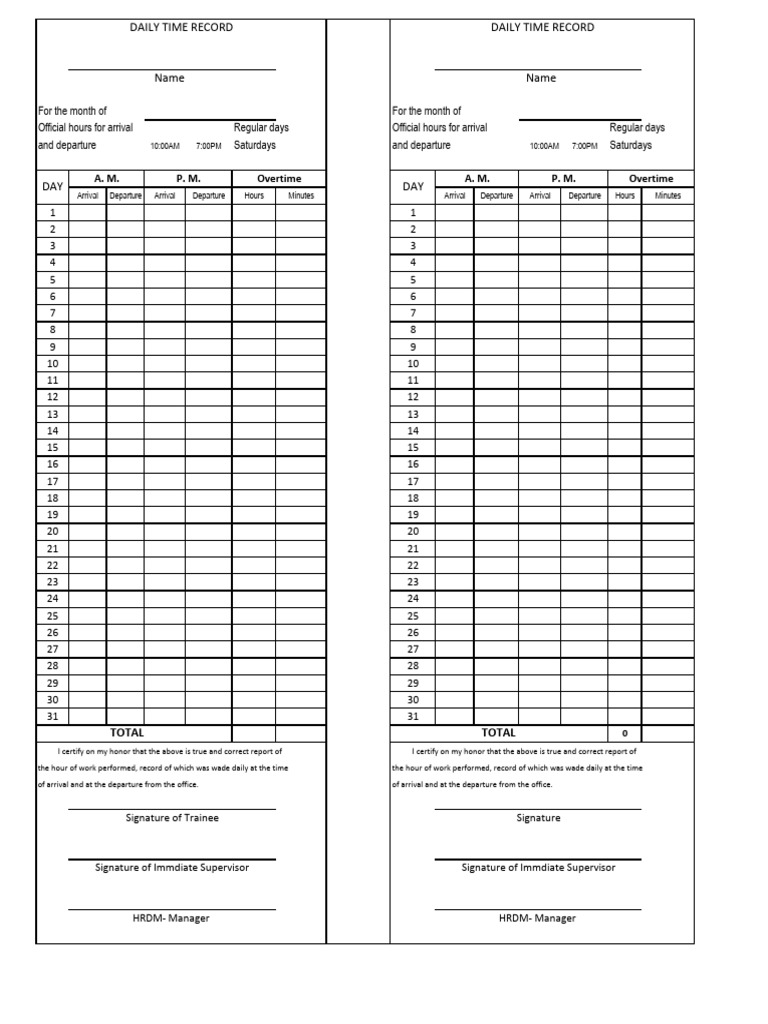Daily Time Record Template | PDF