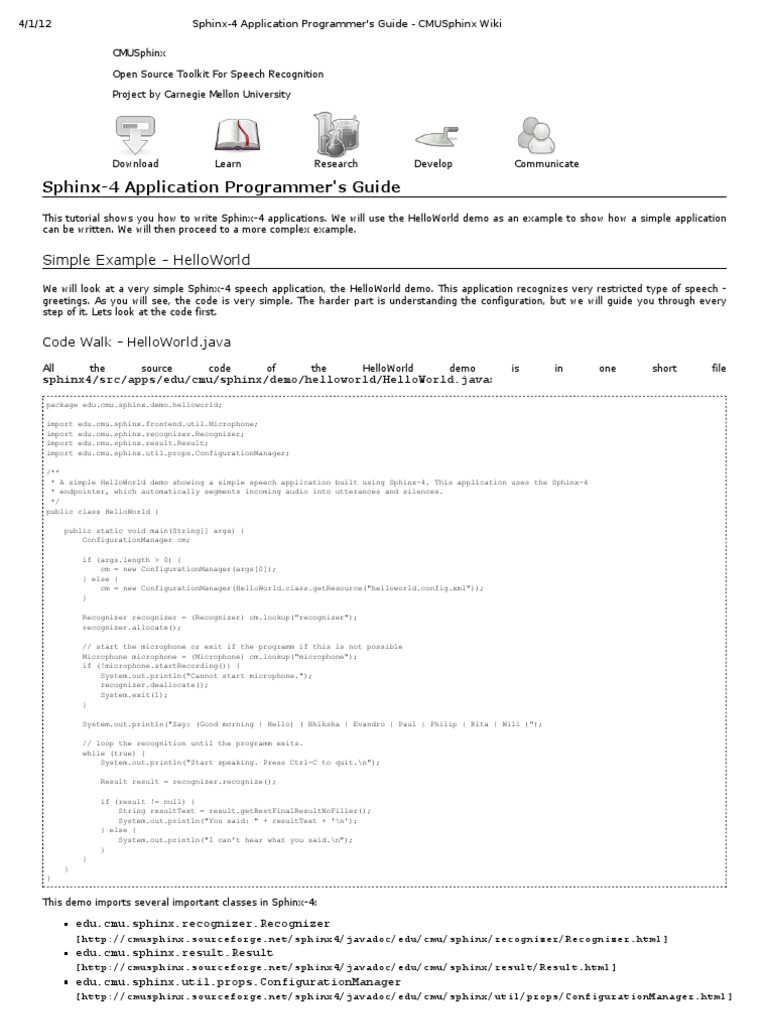 Sphinx-4 Application Programmer's Guide - CMUSphinx Wiki | PDF | Computer Data | Areas Of ...