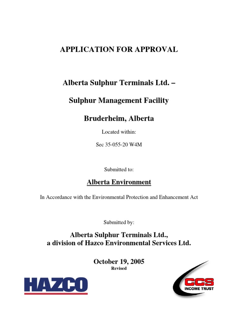 Sulphur Handling Terminal Alberta Environment 28102005 | PDF ...