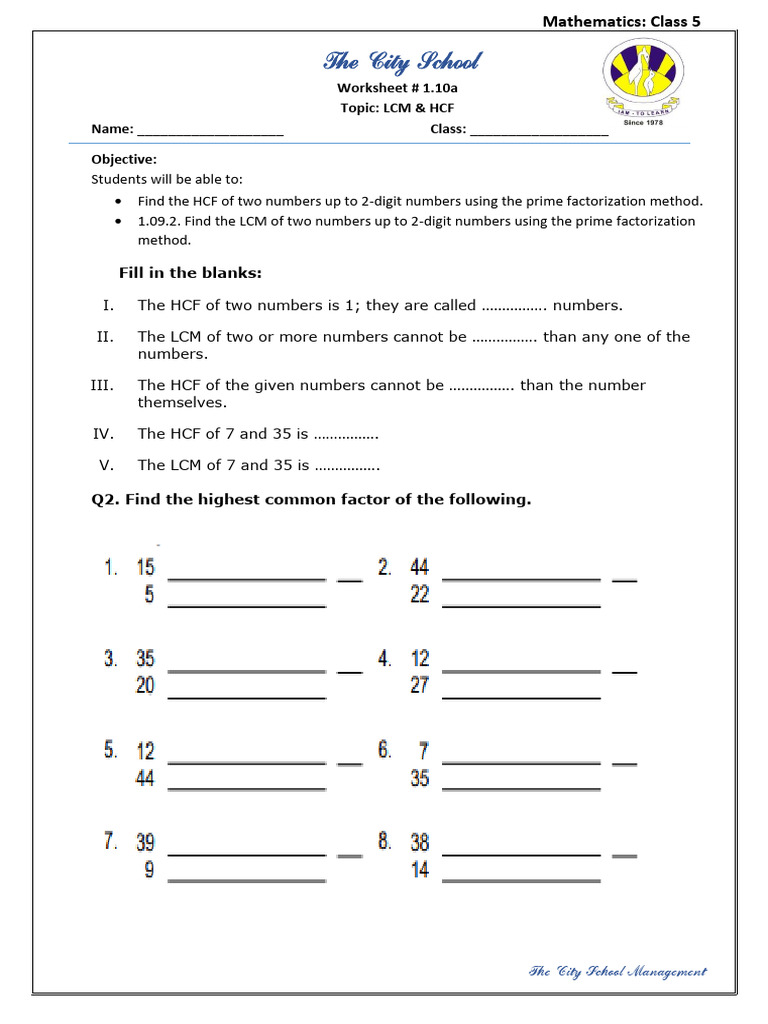 Mathematics Worksheet - Class 5 - 1.10a (2) | PDF