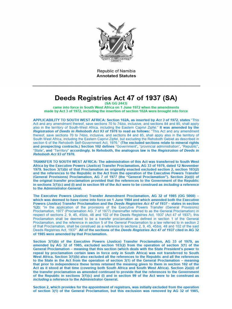 Deeds Registries Act 47 of 1937 | PDF | Mortgage Law | Lease