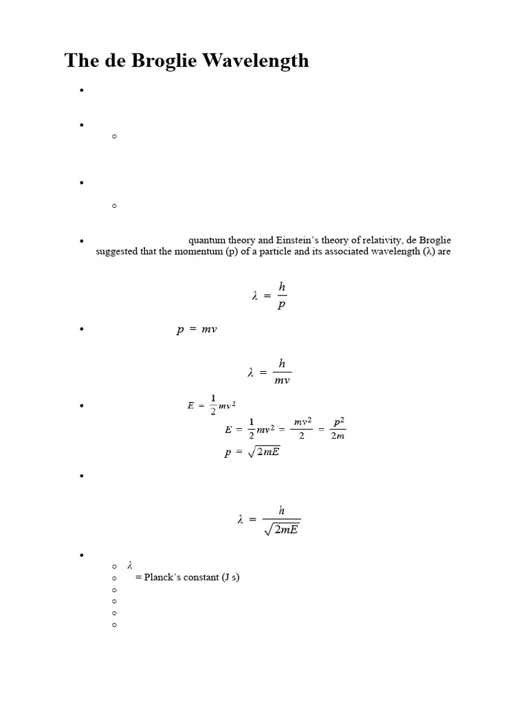 The de Broglie Wavelength | PDF | Electron | Momentum
