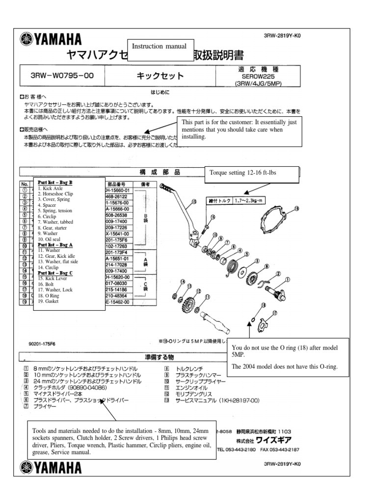 XT225 Kickstart Installation Guide | PDF | Washer (Hardware) | Land ...