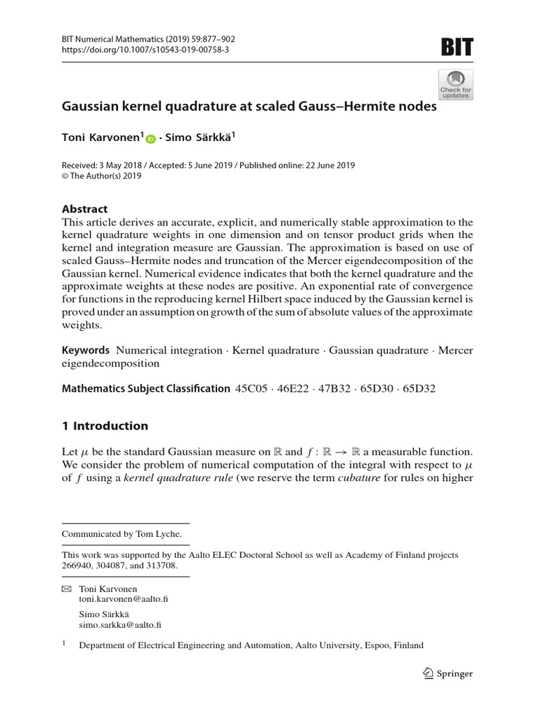 Gaussian Kernel Quadrature at Scaled Gauss-Hermite Nodes | PDF | Normal ...