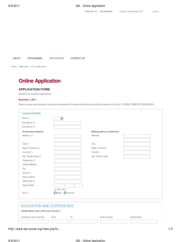 IEA Online Course Application Form | PDF | Zip Code | Address (Geography)