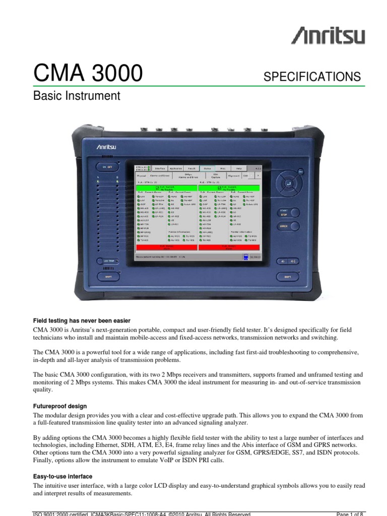 Anritsu CMA3000 Field Tester Data Sheet | PDF | Electrical Connector ...