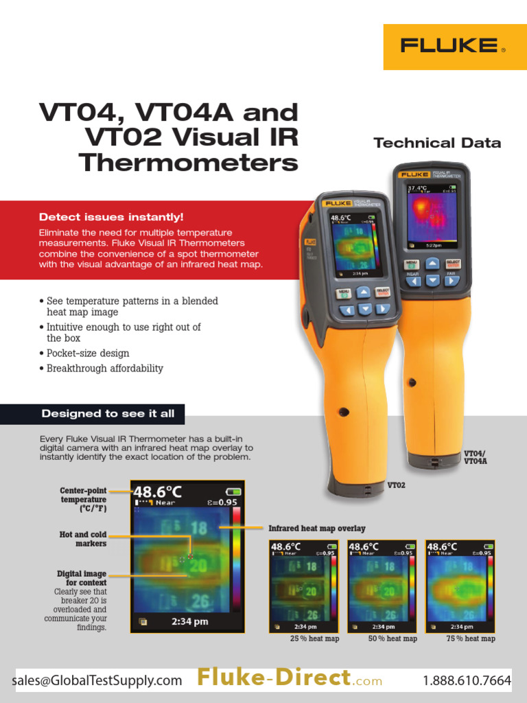 Fluke VT02, VT04, VT04A Thermometers Guide | PDF | Infrared | Heat