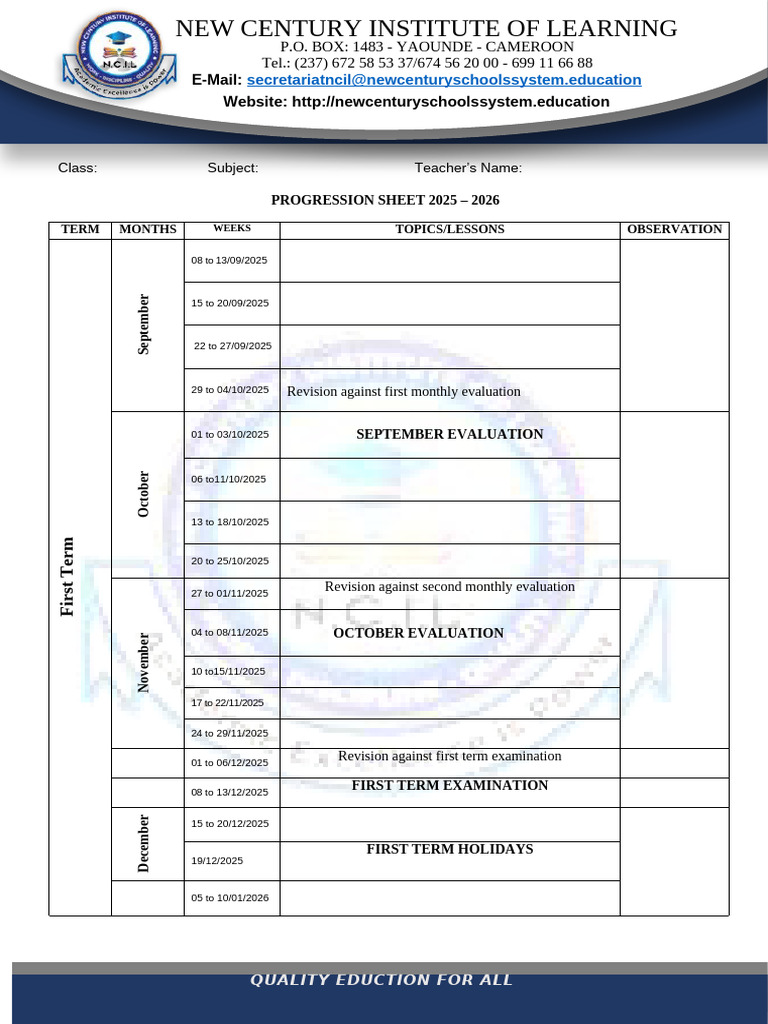 Progression Sheets 2025 & 2026 - 1 | PDF | Educational Assessment And Evaluation