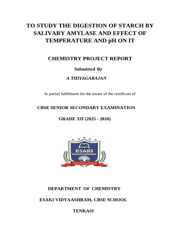 Final Copy of Chemistry Project - Class 12 | PDF | Digestion | Starch