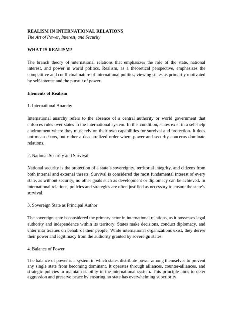 Realism Handout - Group 1 (IR) | PDF | International Relations | State ...