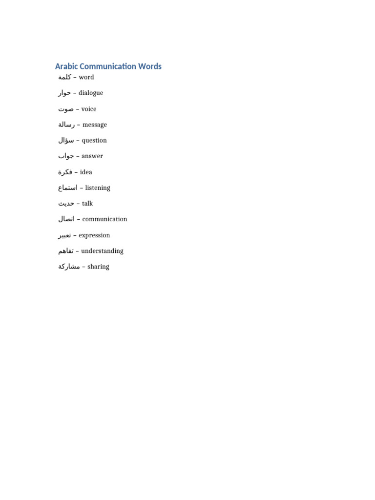 Arabic Communication Words | PDF