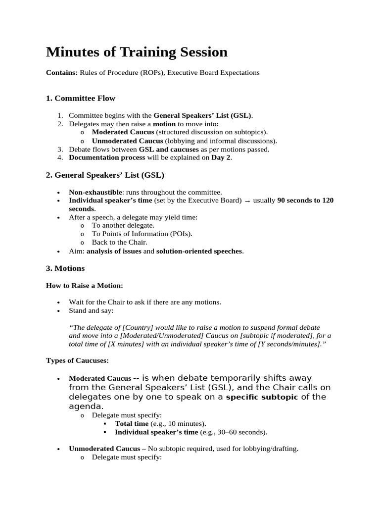 Training Session Minutes: Committee Procedures | PDF | Committee ...