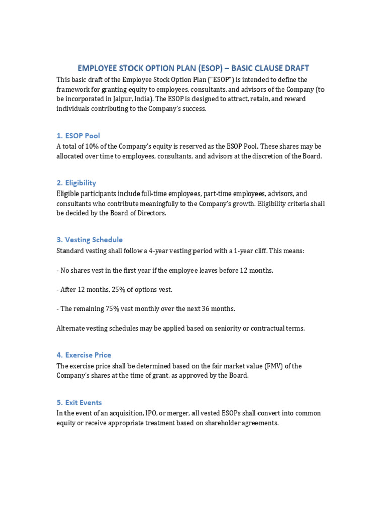 ESOP Agreement Draft for Employees | PDF