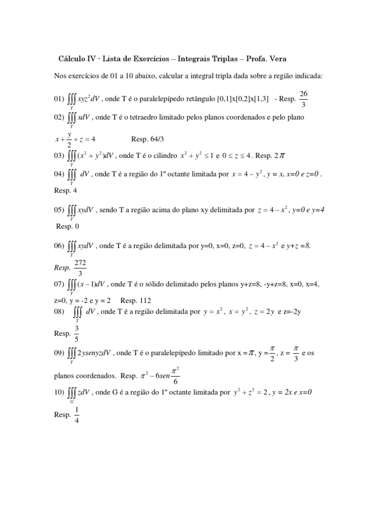 Exercícios de Integrais Triplas | PDF