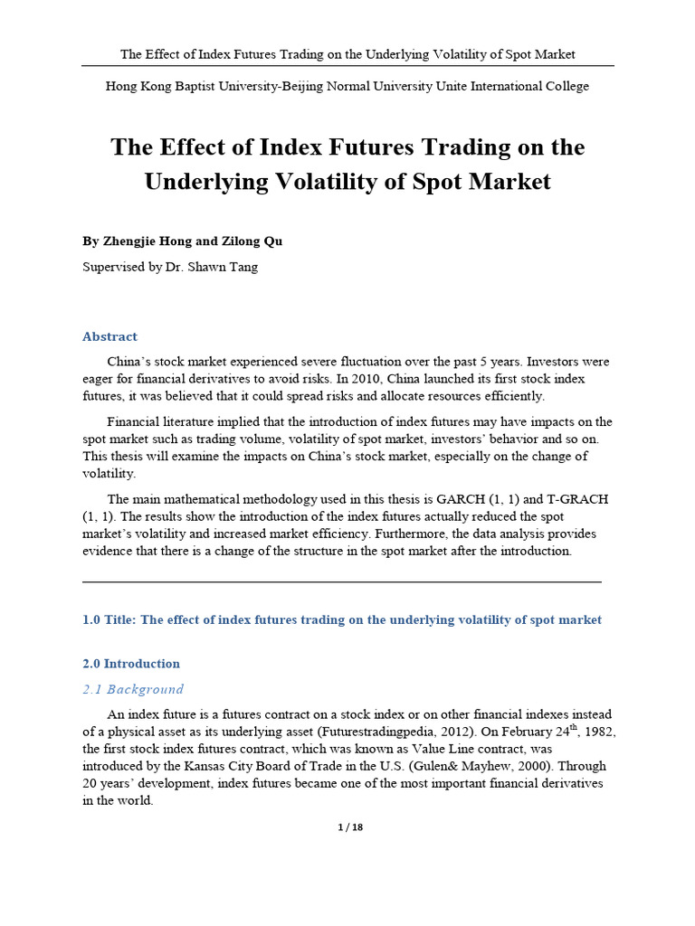 The Effect of Index Futures Trading On T | PDF | Futures Contract ...