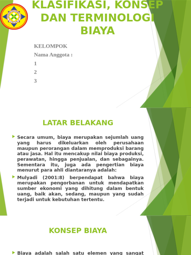 Klasifikasi, Konsep Dan Terminologi Biaya | PDF