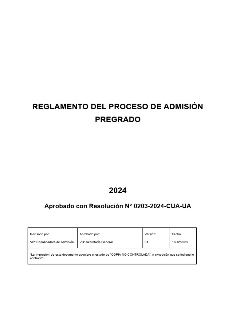 Reglamento Admisión Pregrado 2024 | PDF