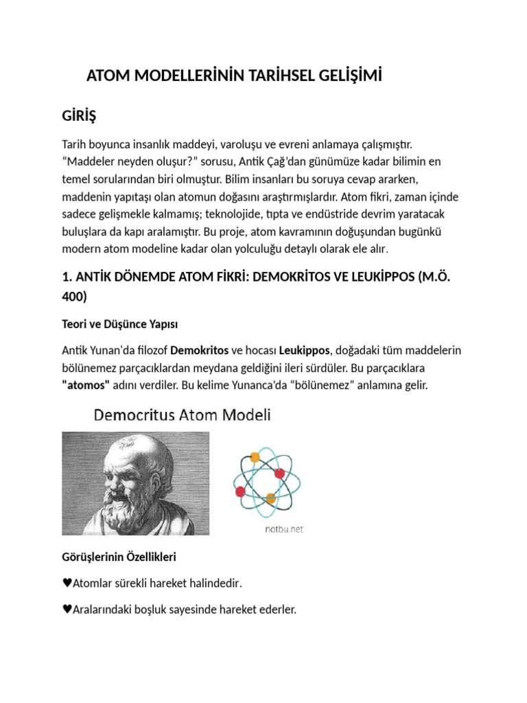 Atom Modellerinin Tarihsel Gelişimi | PDF