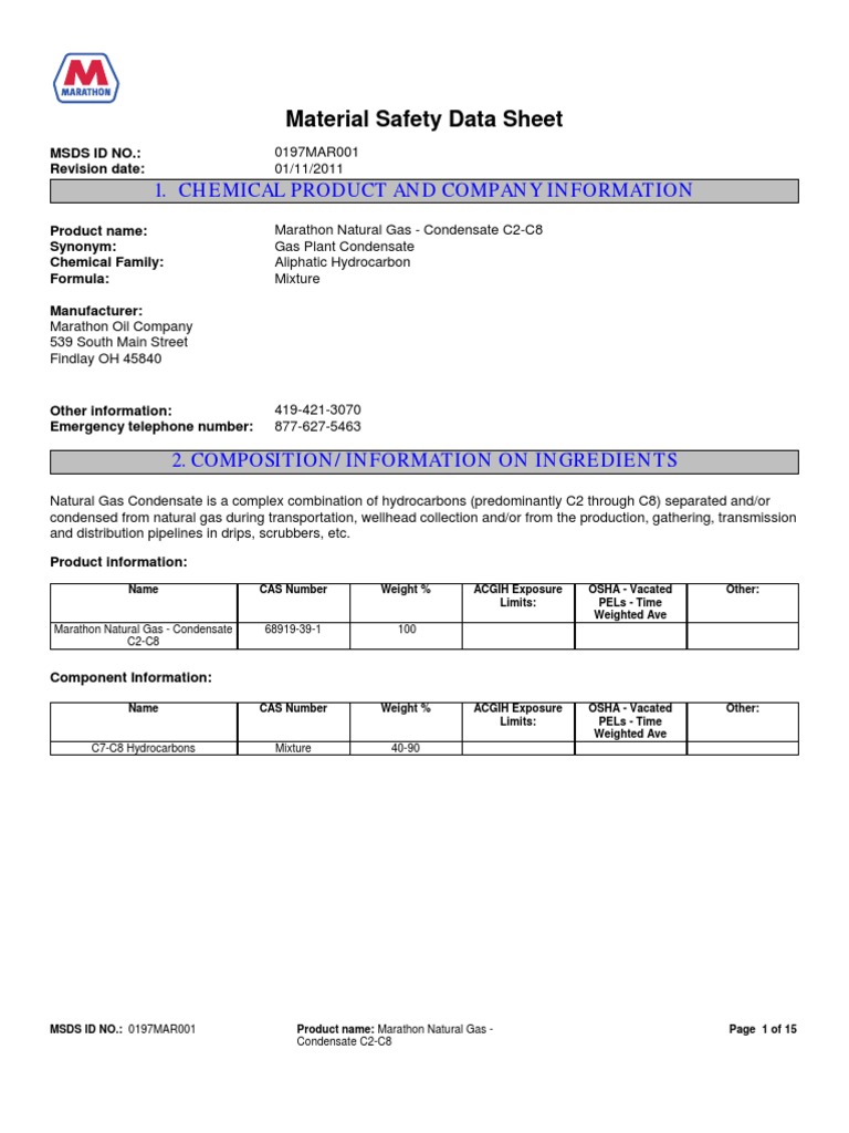 Natural Gas Condensate MSDS | PDF | Leukemia | Benzene
