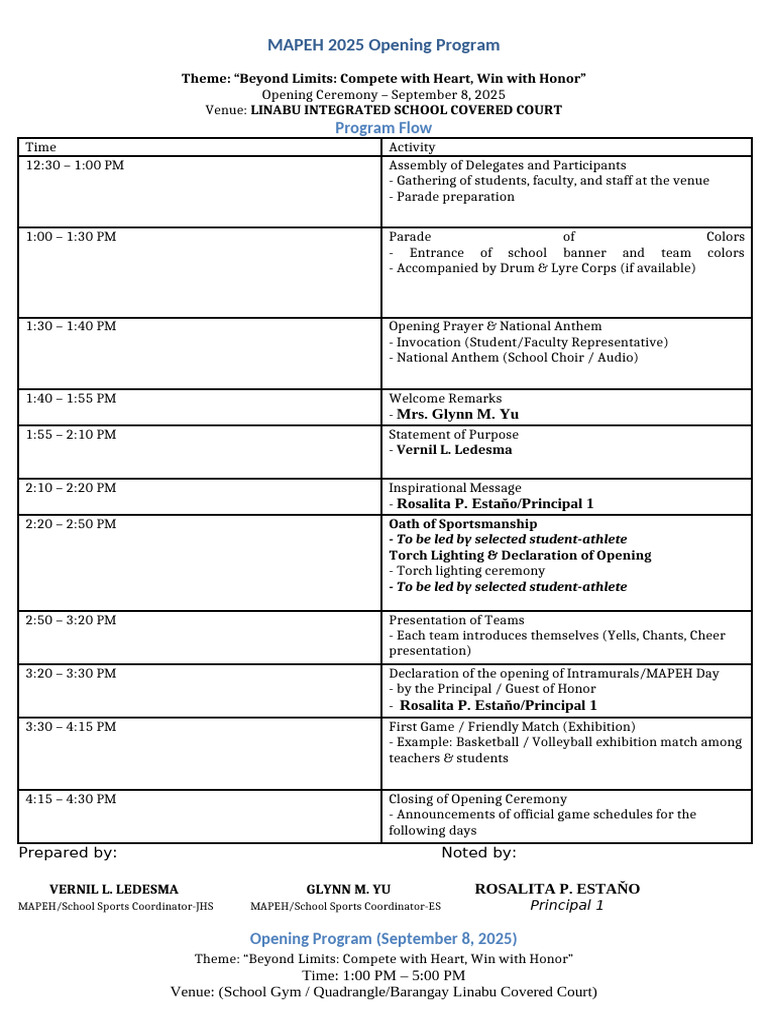 Intramurals 2025 Opening Program Details | PDF | Sports