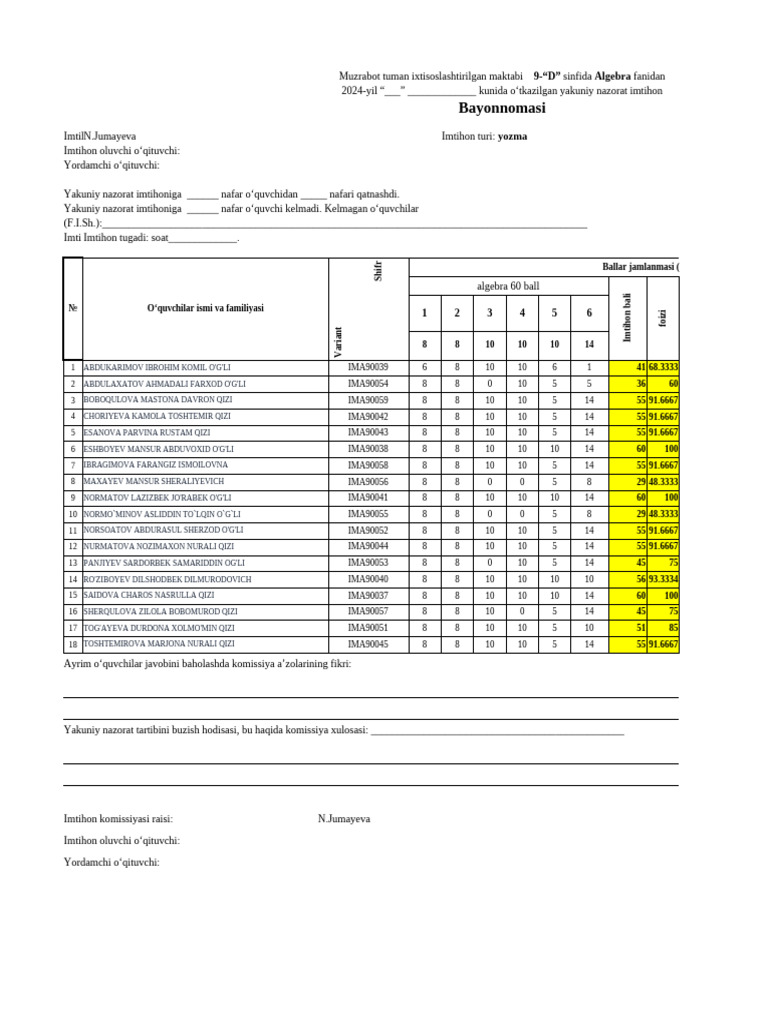 9D Sinf Matematika | PDF