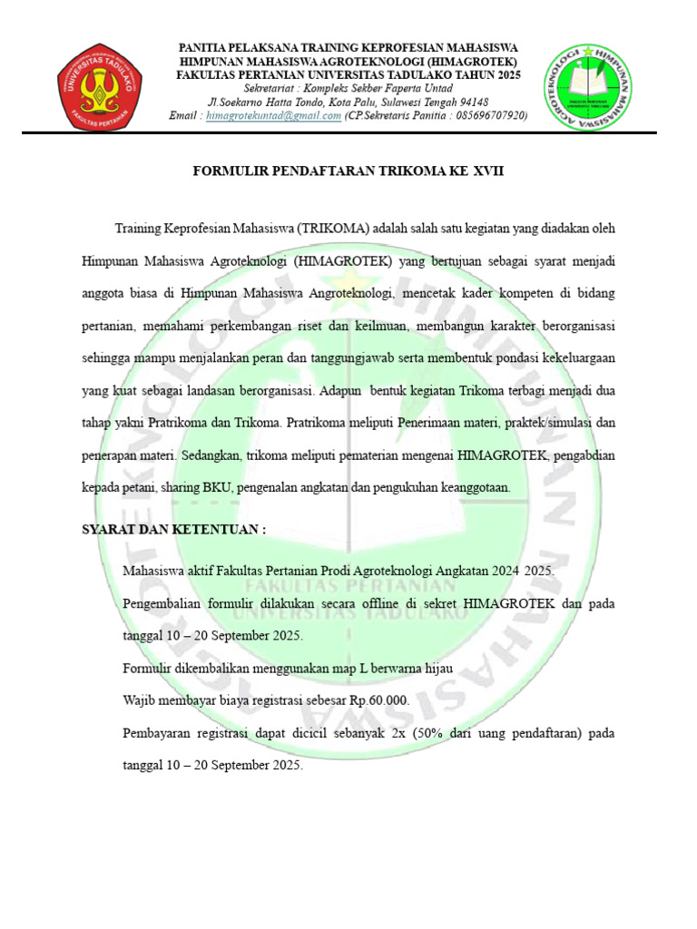Formulir Pendaftaran Trikoma Ke - Xvii 2025 | PDF