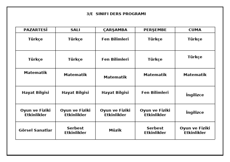 3E Sınıfı Ders Programı | PDF