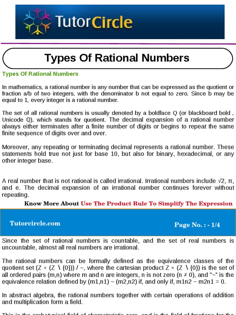 Types of Rational Numbers | PDF | Rational Number | Real Number