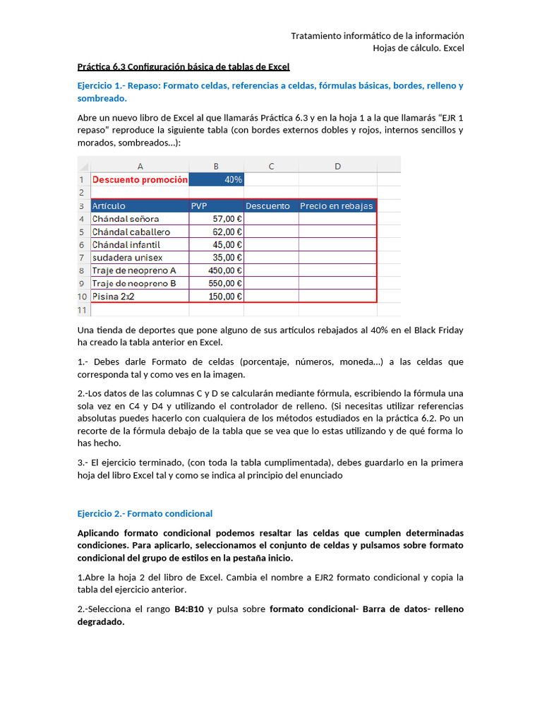 Ejercicios de Formato en Excel | PDF | Microsoft Excel | Hoja de cálculo