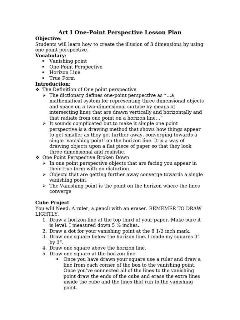 One-Point Perspective Art Lesson Plan | PDF | Perspective (Graphical ...
