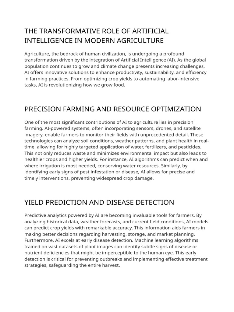 AI Use in Agriculture Essay | PDF | Agriculture | Artificial Intelligence