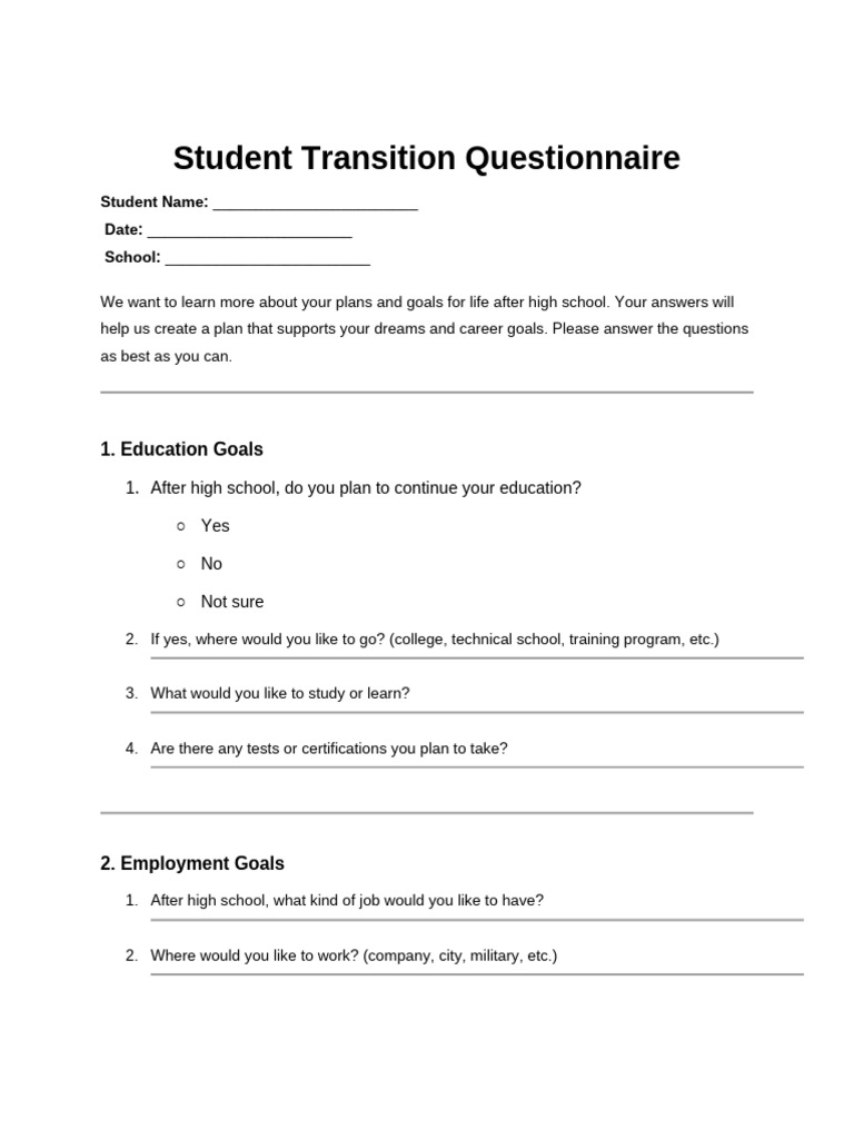 High School Student Transition Survey | PDF