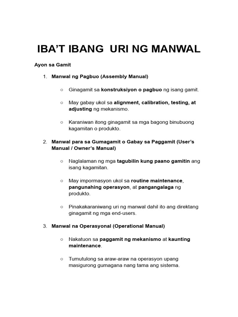 Iba't Ibang Uri NG Manwal | PDF