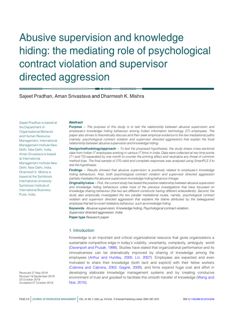 Abusive Supervision and Knowledge Hiding | PDF | Structural Equation ...