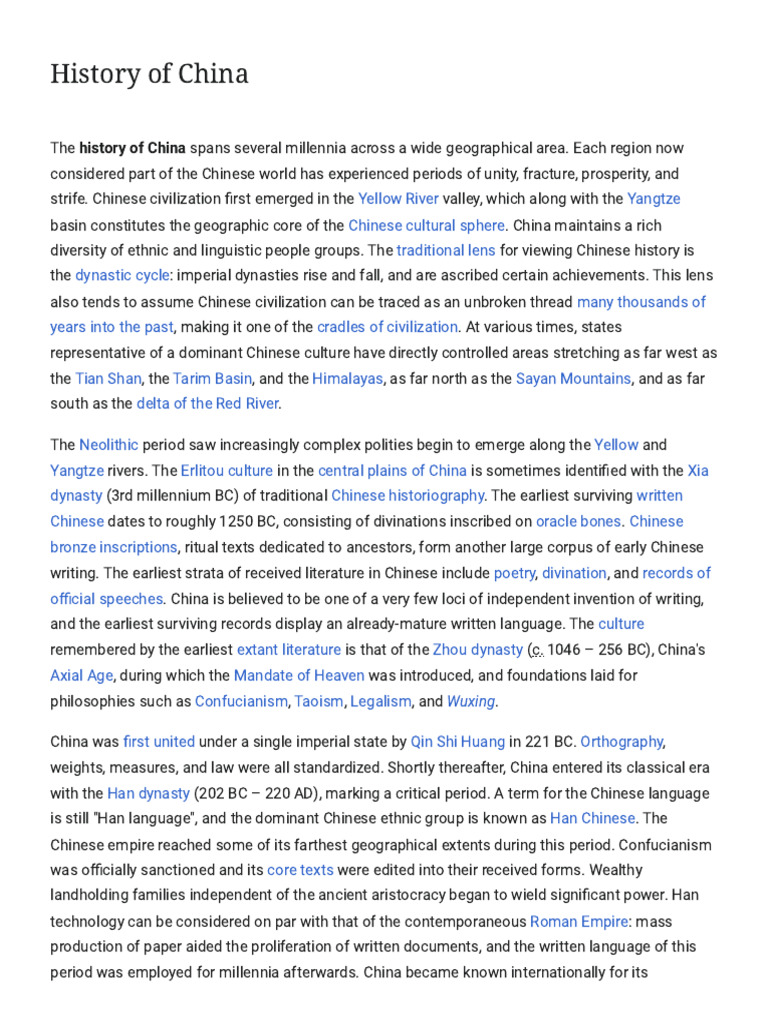 History of China - Wikipedia | PDF | History Of China | Han Dynasty