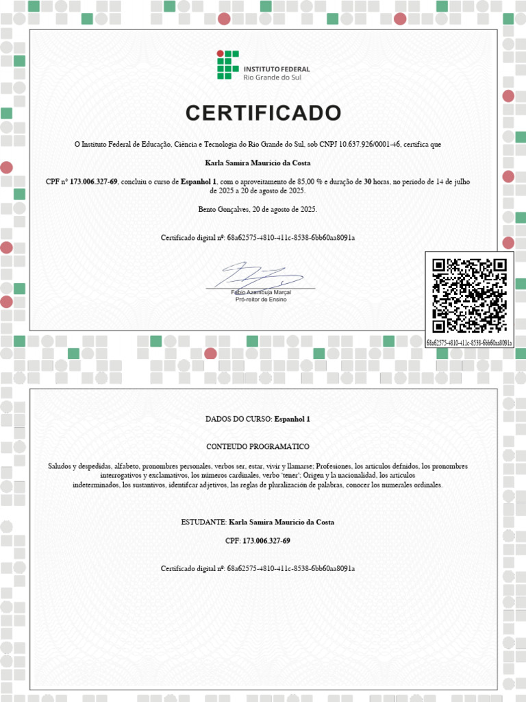 Certificado Espanhol | PDF