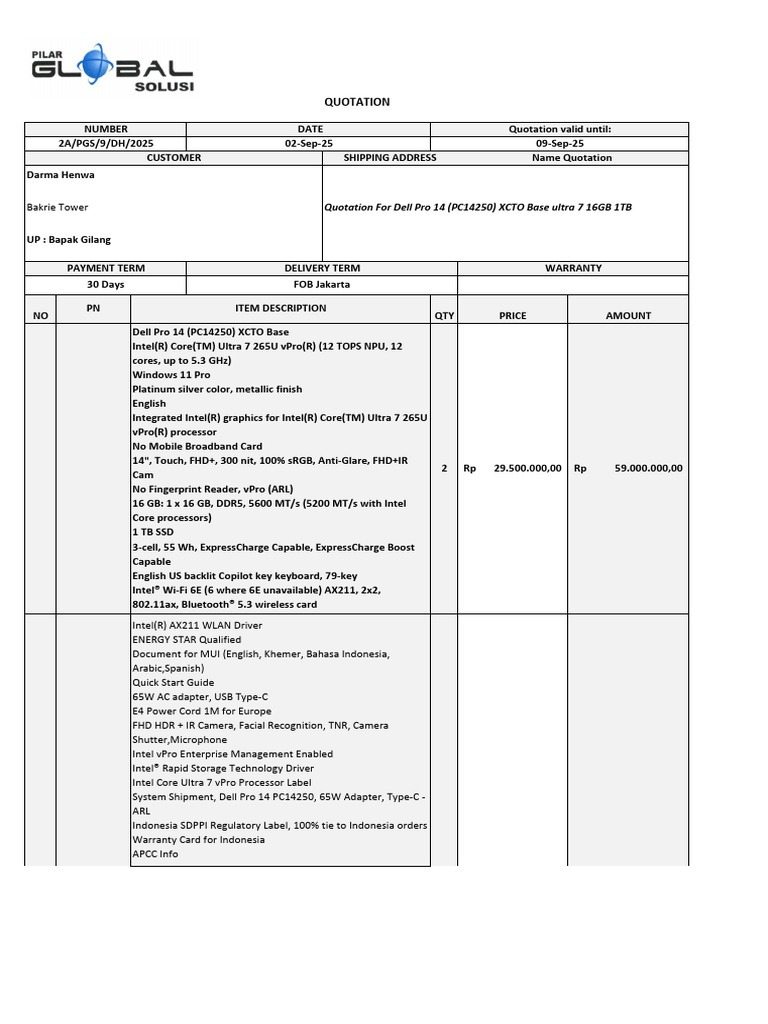 Dell Pro 14 XCTO Base Quotation | PDF | Intel | Computer Engineering