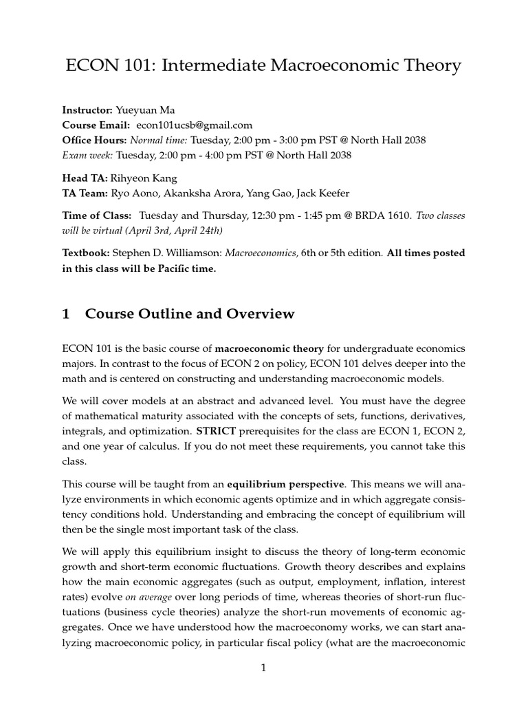 ECON 101: Macroeconomic Theory Course | PDF | Macroeconomics | Economics