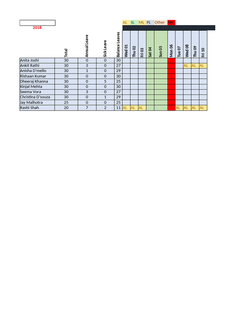 Monthly Leave Planner Template | PDF